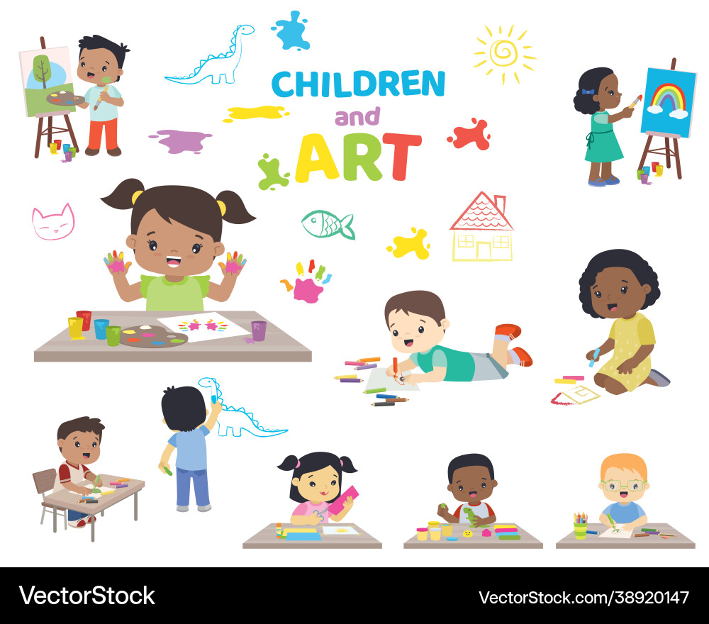 Multi-Ethnic Kids Art Set Royalty Free Vector Image