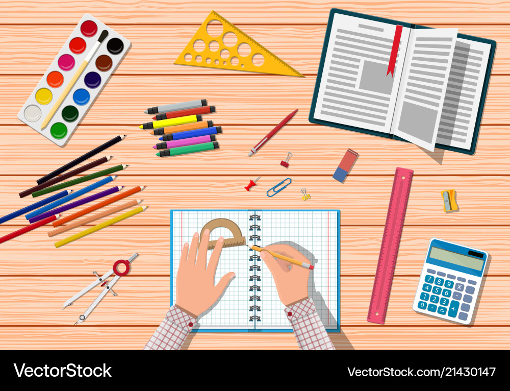 Students wooden desk Royalty Free Vector Image