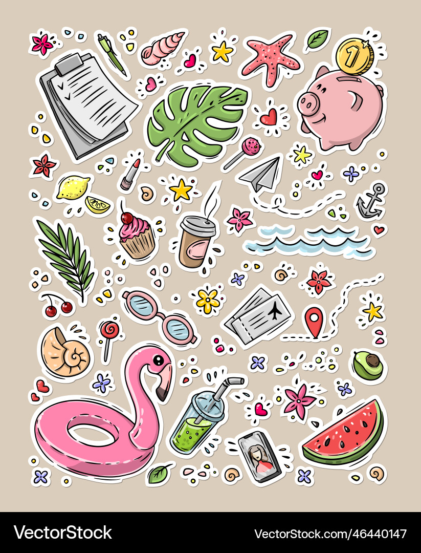 Summer Doodle Sticker Set Royalty Free Vector Image