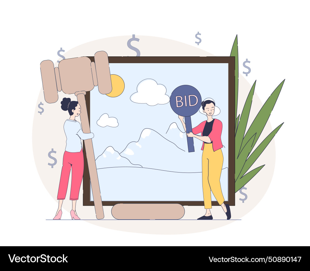 Women with auction simple Royalty Free Vector Image