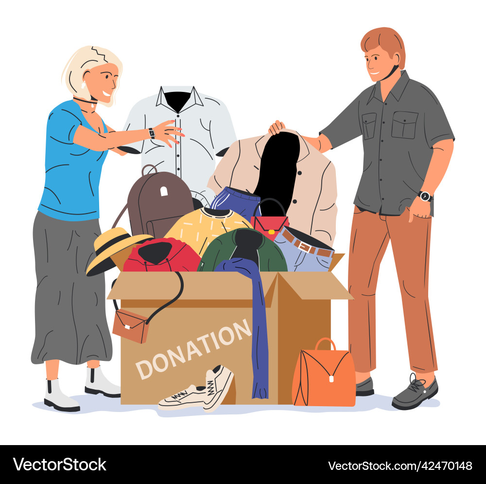 Cardboard box full of clothes and accessories Vector Image