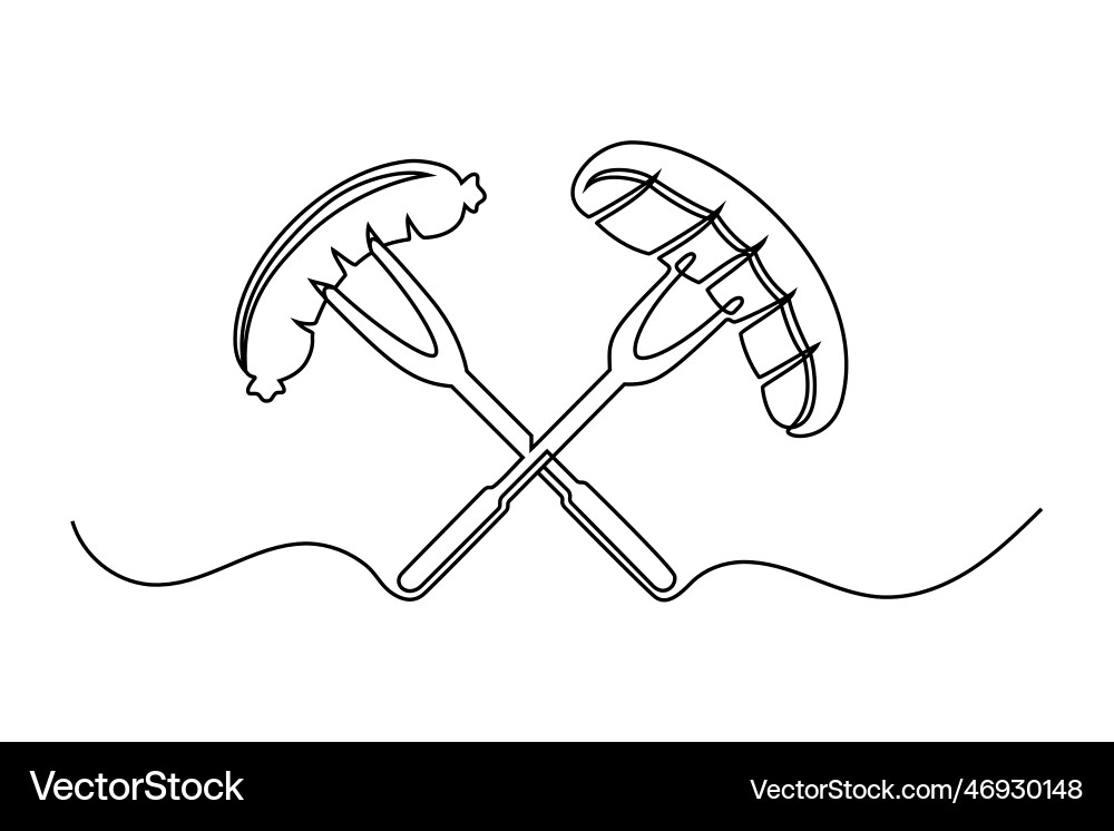 Continuous line drawing bbq sausage and steak Vector Image