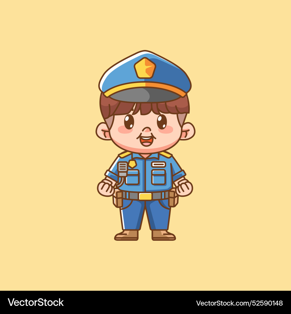 Cute friendly police officer uniform kawaii chibi Vector Image