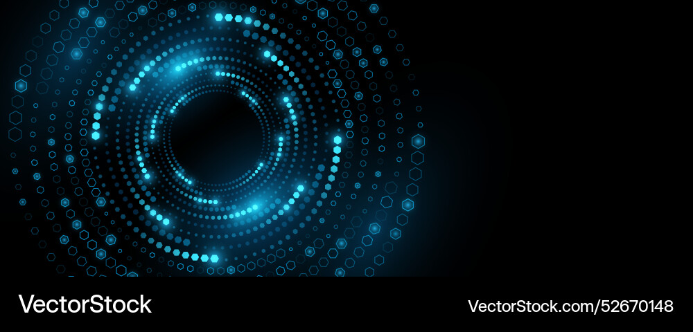 Digital Circles Of Glowing Swirling Hexagons Big Vector Image