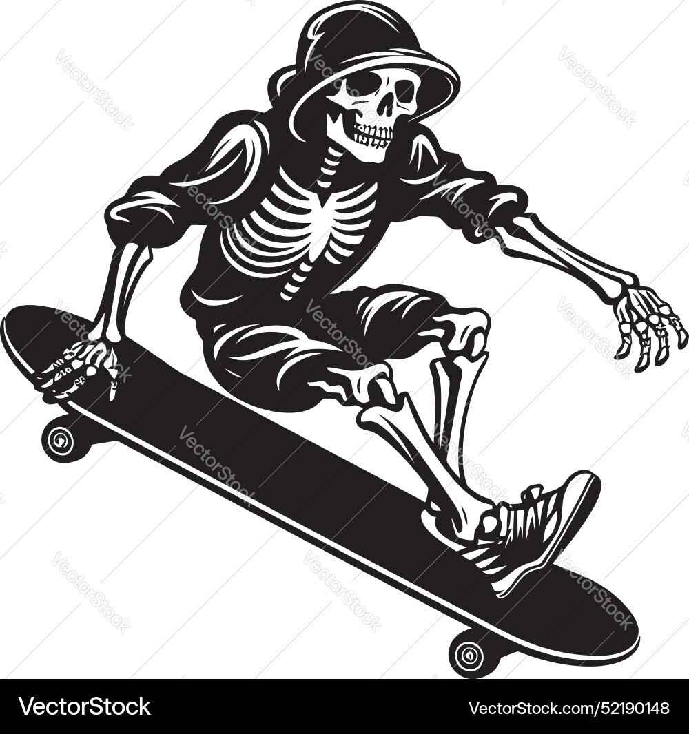 Ghostly grind skateboard skeleton black icon Vector Image