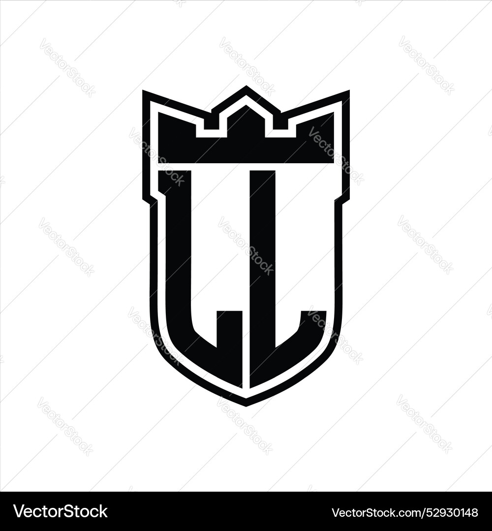 Ll logo shield shape with geometric crown inside Vector Image