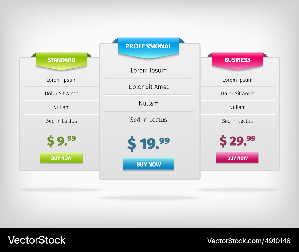 Pricing hosting banner plans table Royalty Free Vector Image