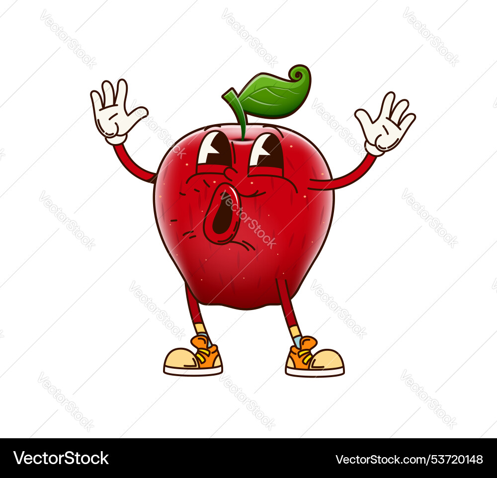 Red apple groovy character cartoon ripe fruit Vector Image