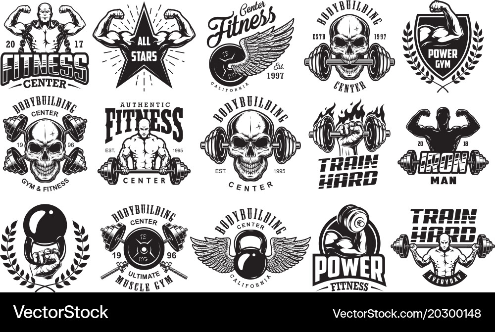 Set of bodybuilding emblems Royalty Free Vector Image