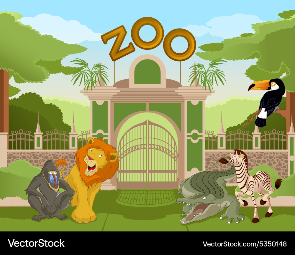 Zoo gate with african animals 2 Royalty Free Vector Image