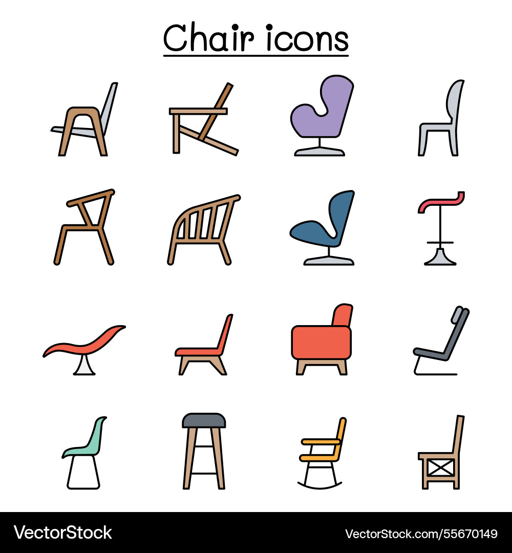 Chair icon set in color line style Royalty Free Vector Image