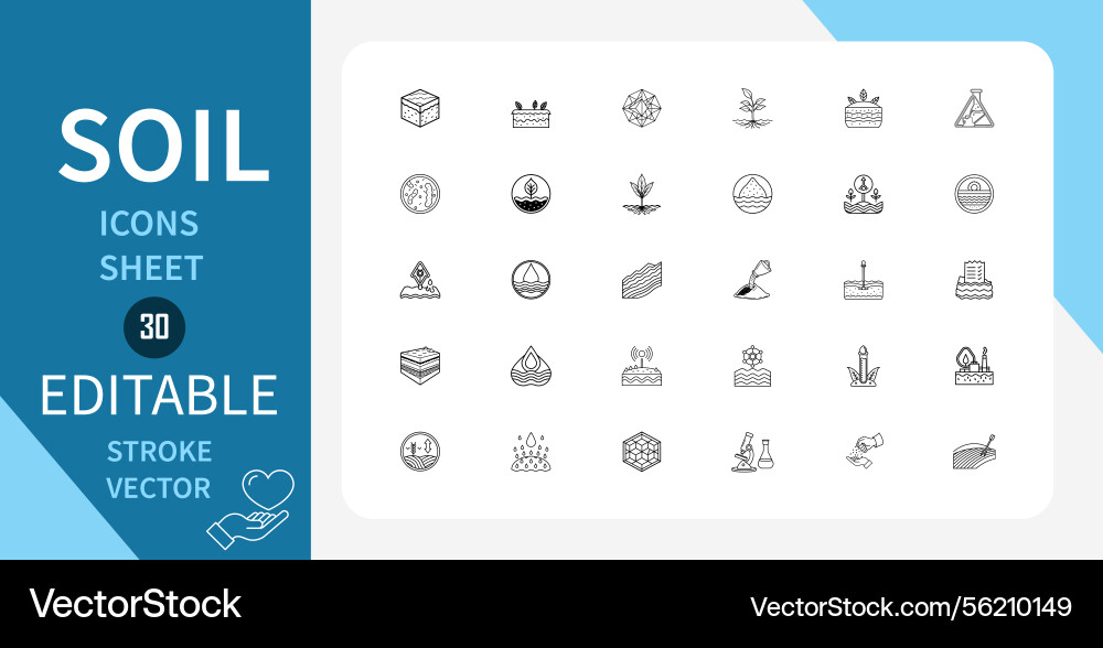 Editable soil icons sheet 30 line drawings Vector Image