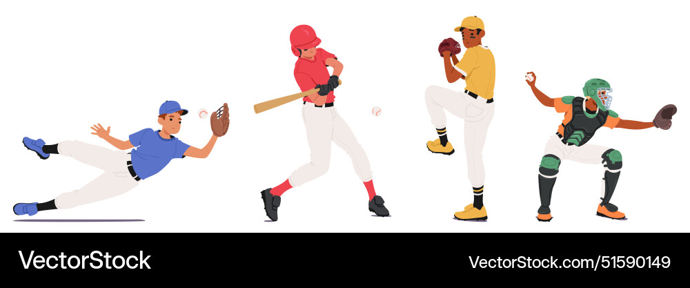 Four baseball players in different actions Vector Image