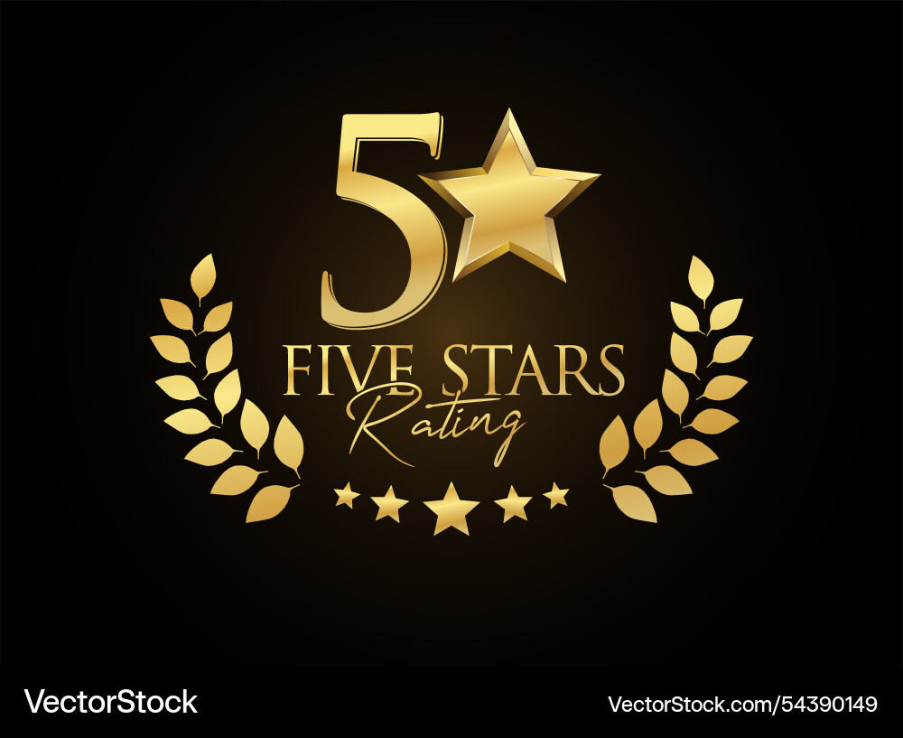 Gold Five Star Rating Award Emblem Royalty Free Vector Image
