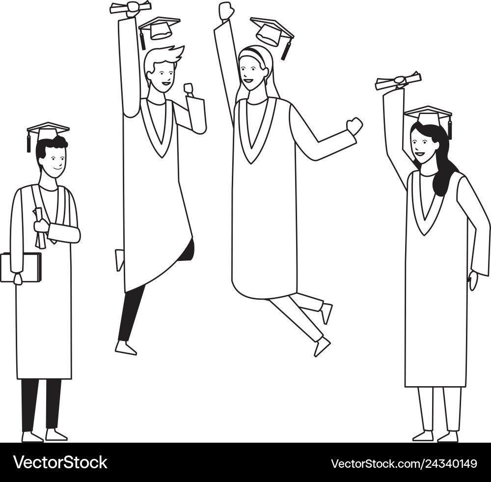 Graduation ceremony people black and white Vector Image