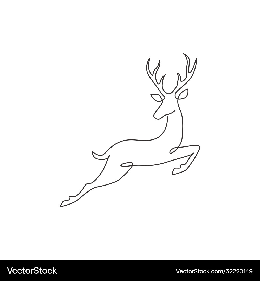 One continuous line drawing wild reindeer Vector Image