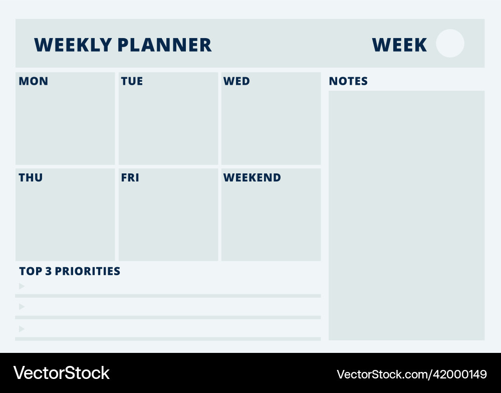 Printable weekly planner template blank Royalty Free Vector