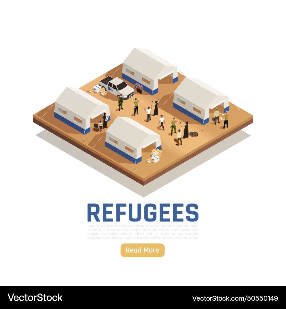 Refugees asylum isometric background Royalty Free Vector