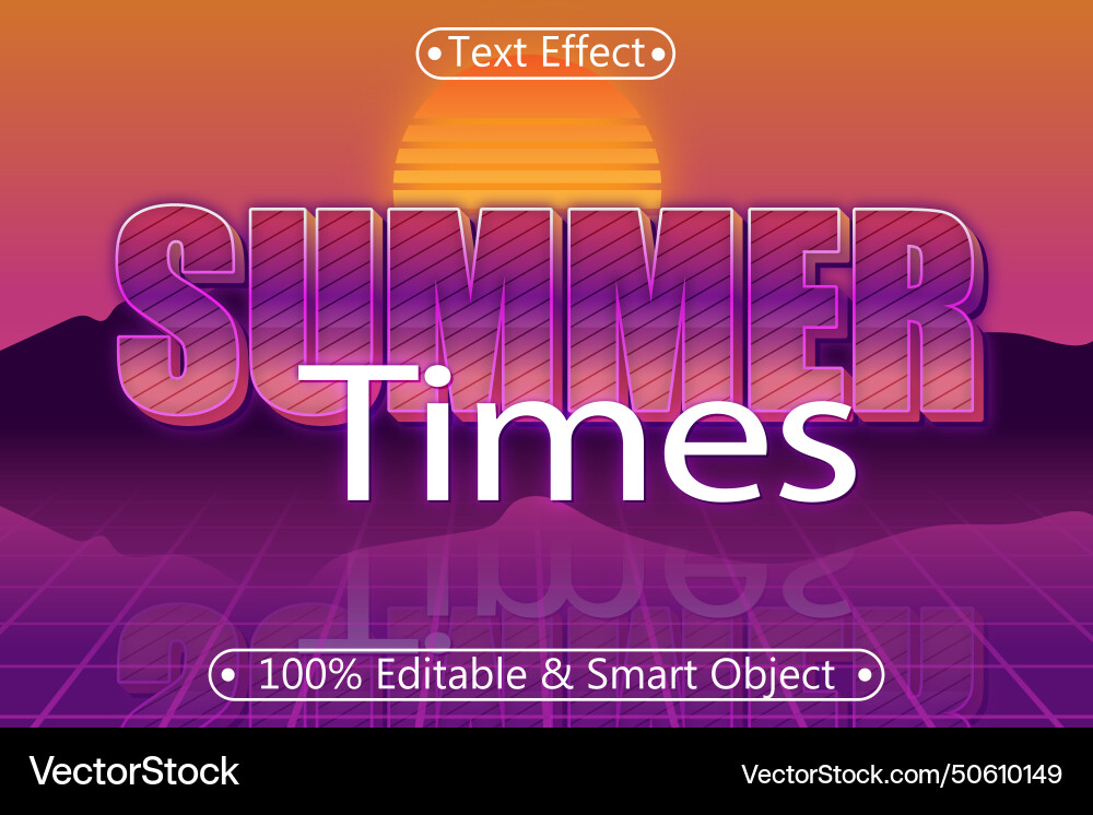 Summer times editable text effect 3 dimension Vector Image