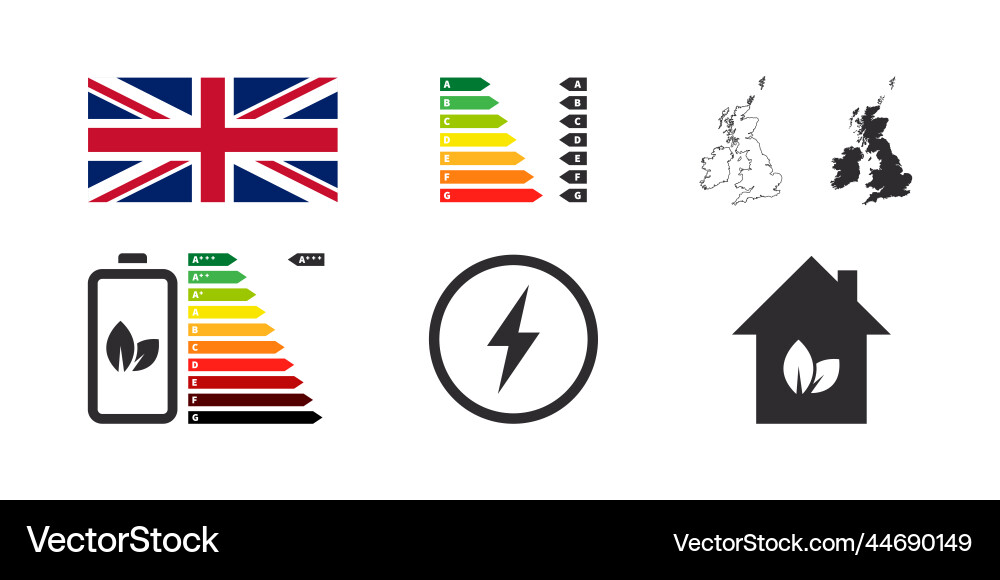 Uk energy efficiency badges performance Royalty Free Vector