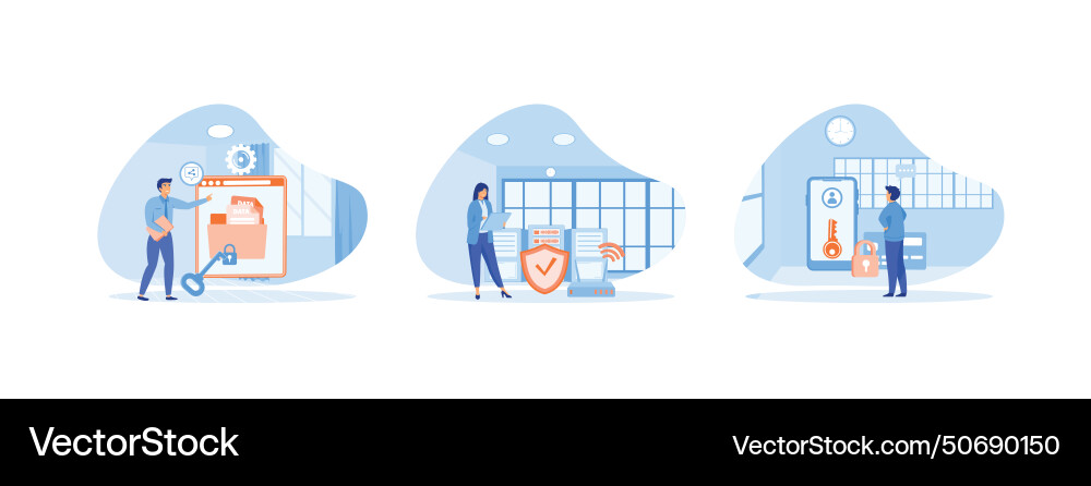 Characters using security services to protect Vector Image