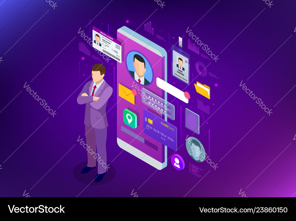 Isometric personal data information app identity Vector Image