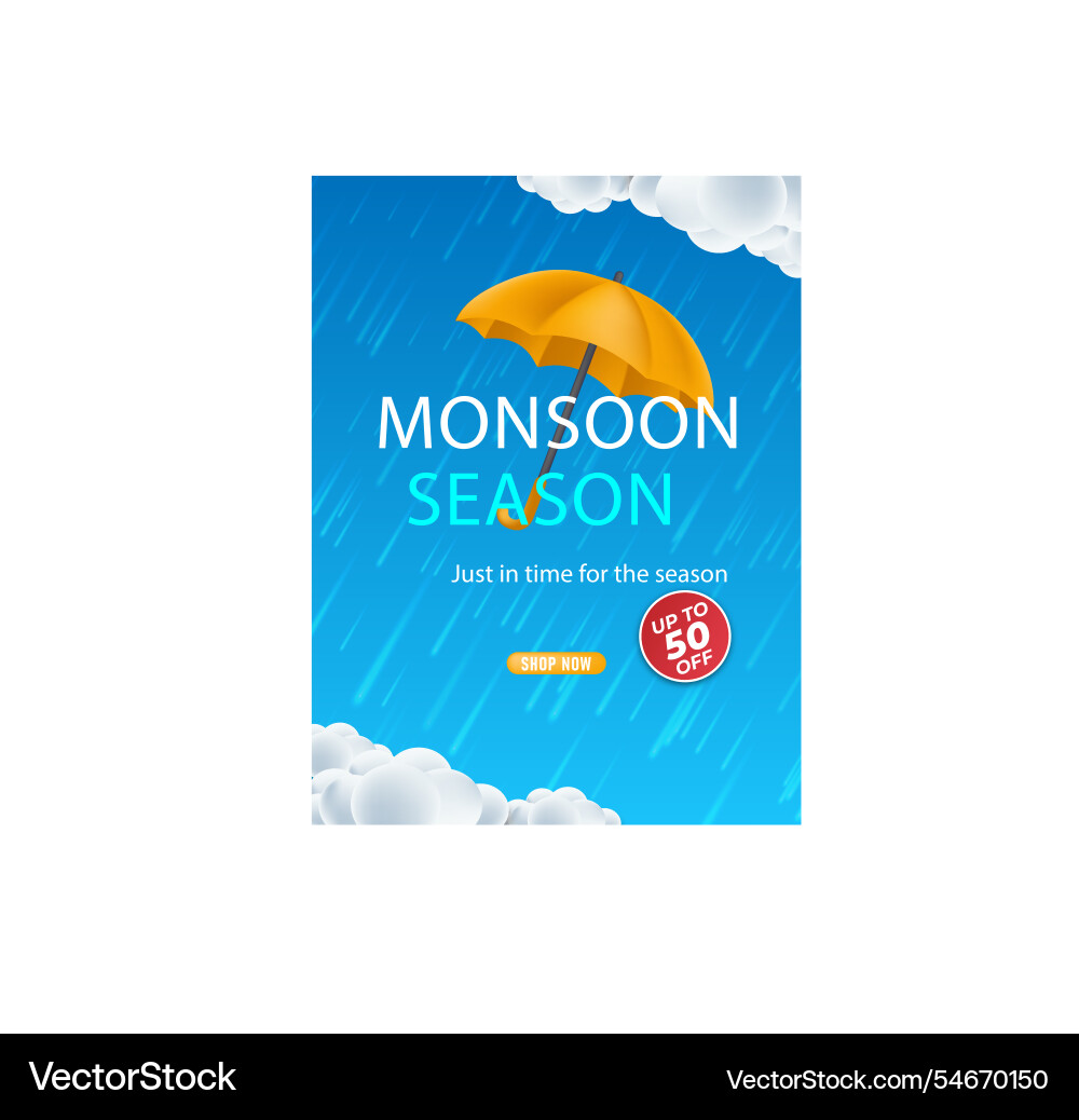 Monsoon sale layout banner template Royalty Free Vector