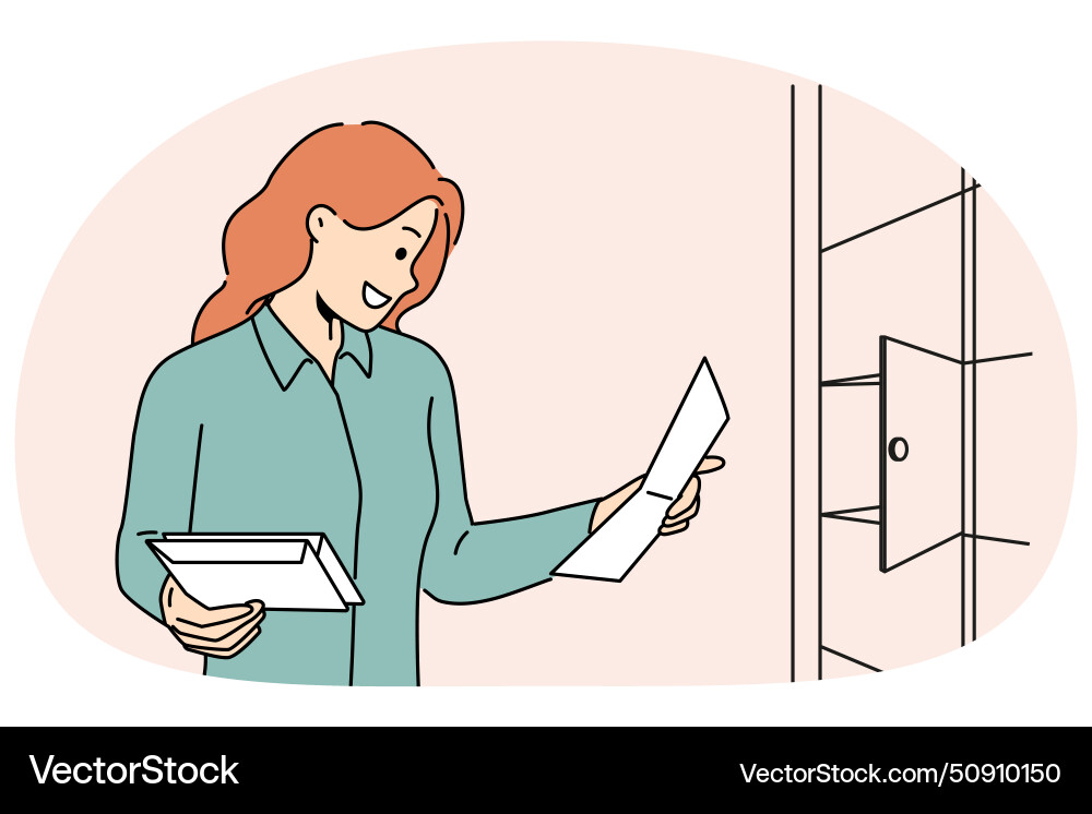 Smiling woman check mail near mailbox Royalty Free Vector
