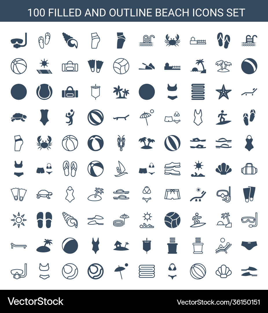 100 beach icons Royalty Free Vector Image - VectorStock