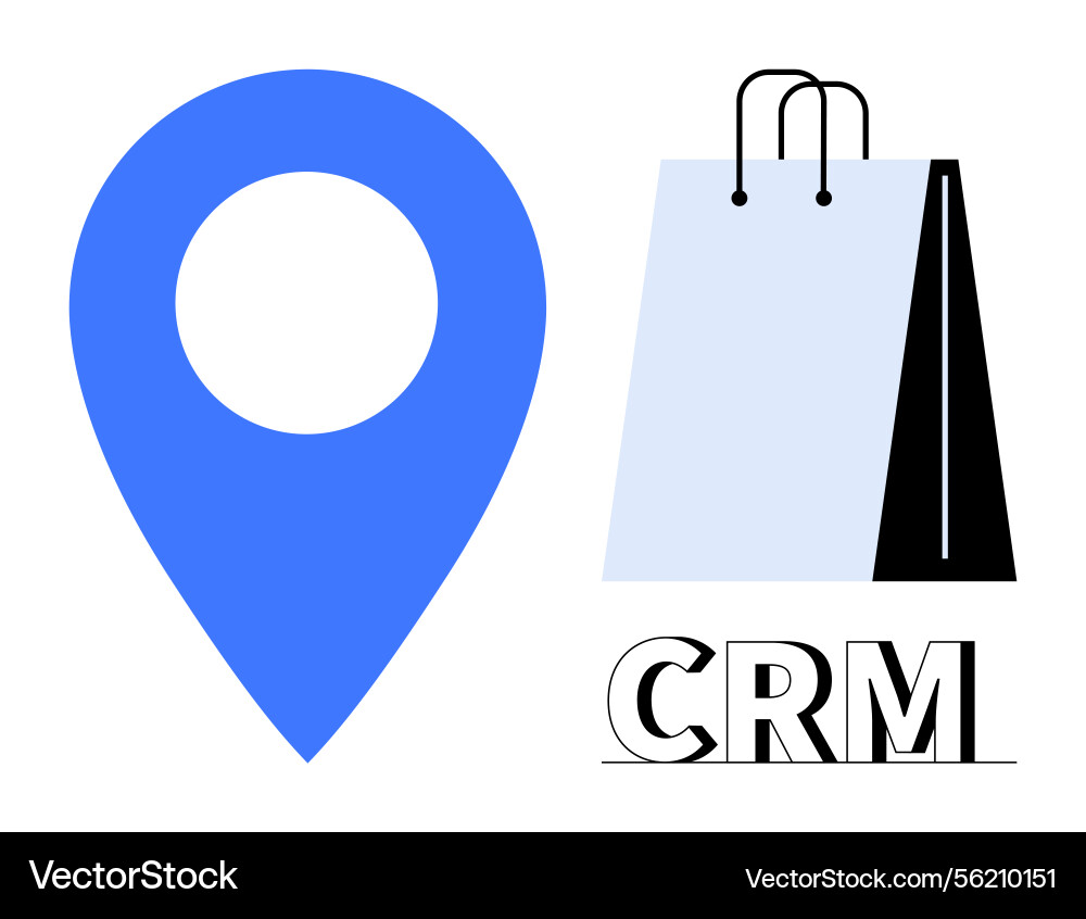 Blue map pin icon shopping bag and crm text Vector Image