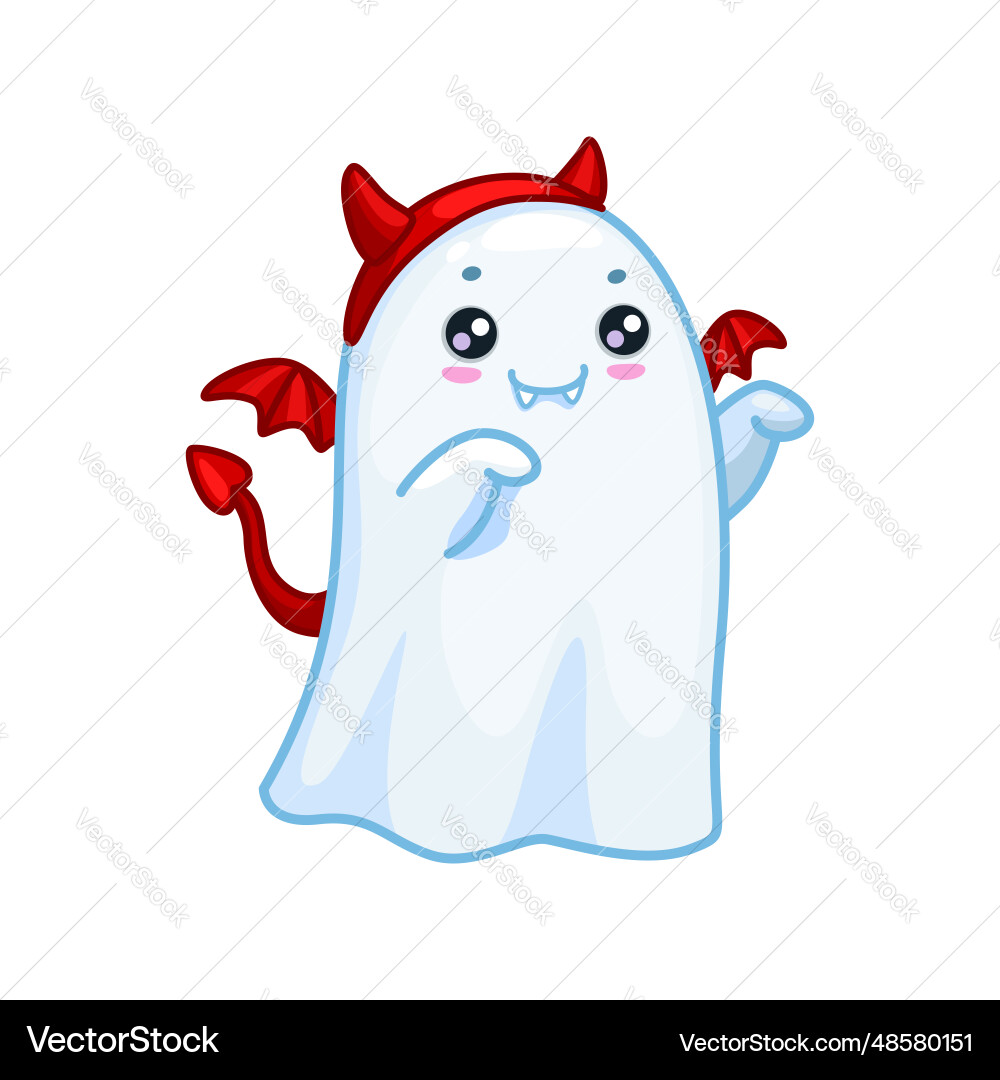 Halloween kawaii ghost wearing red devil horns Vector Image