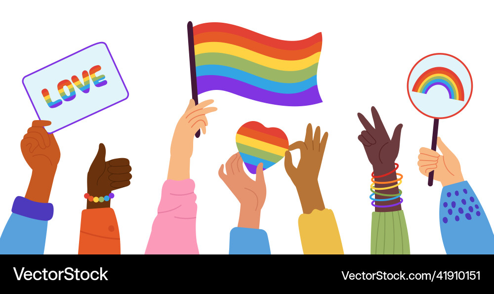 Lgbtq banner gay community hands hold flag Vector Image