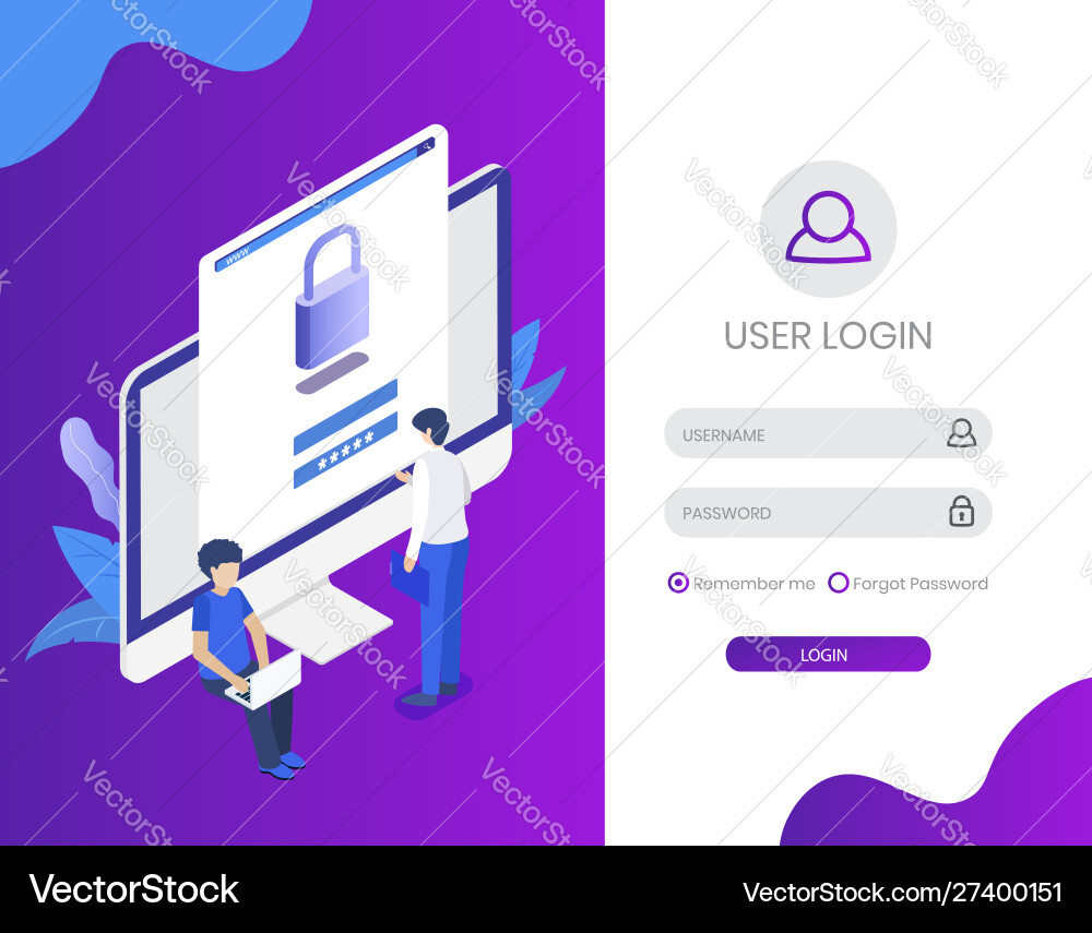 Login page isometric design Royalty Free Vector Image