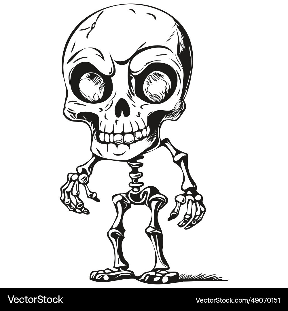 Malevolent hand-drawn skeleton for halloween scene