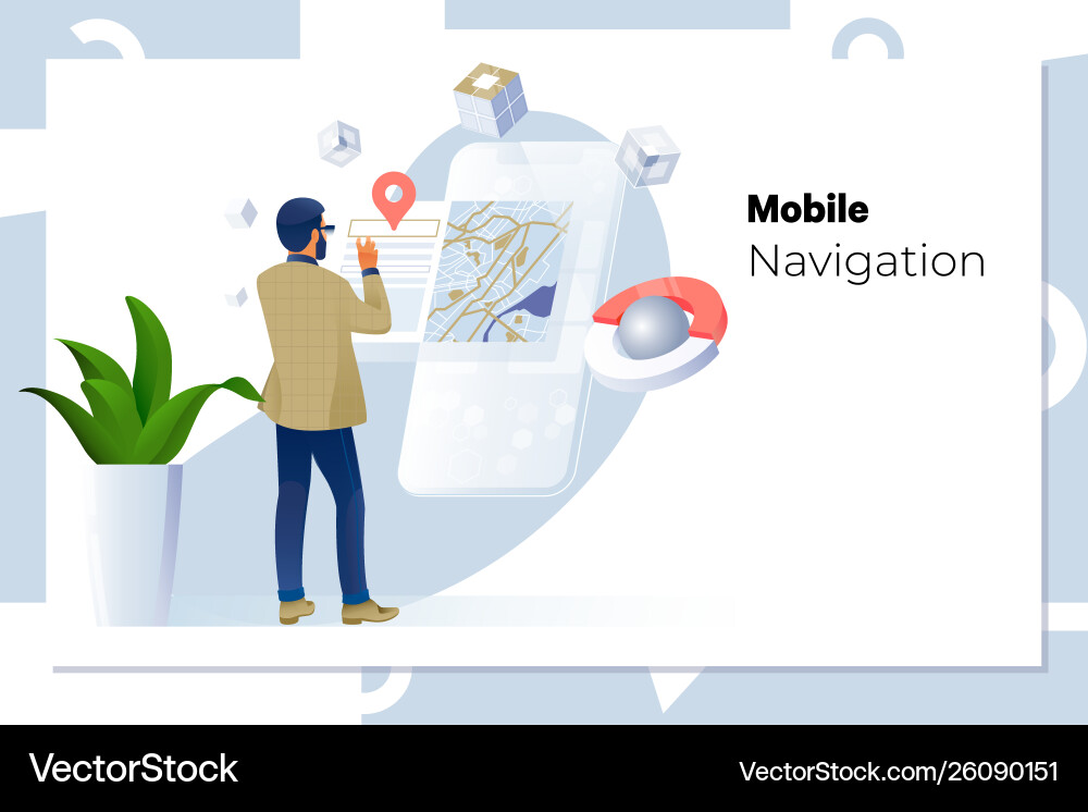 Man using navigation app on mobile phone Vector Image
