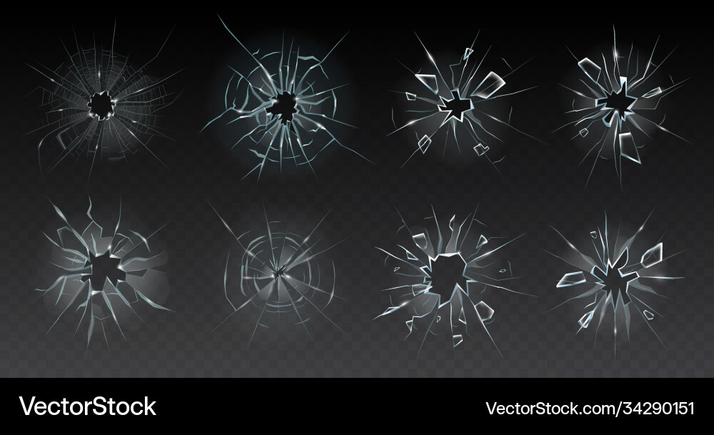 Realistic cracked glass broken smashed damaged Vector Image