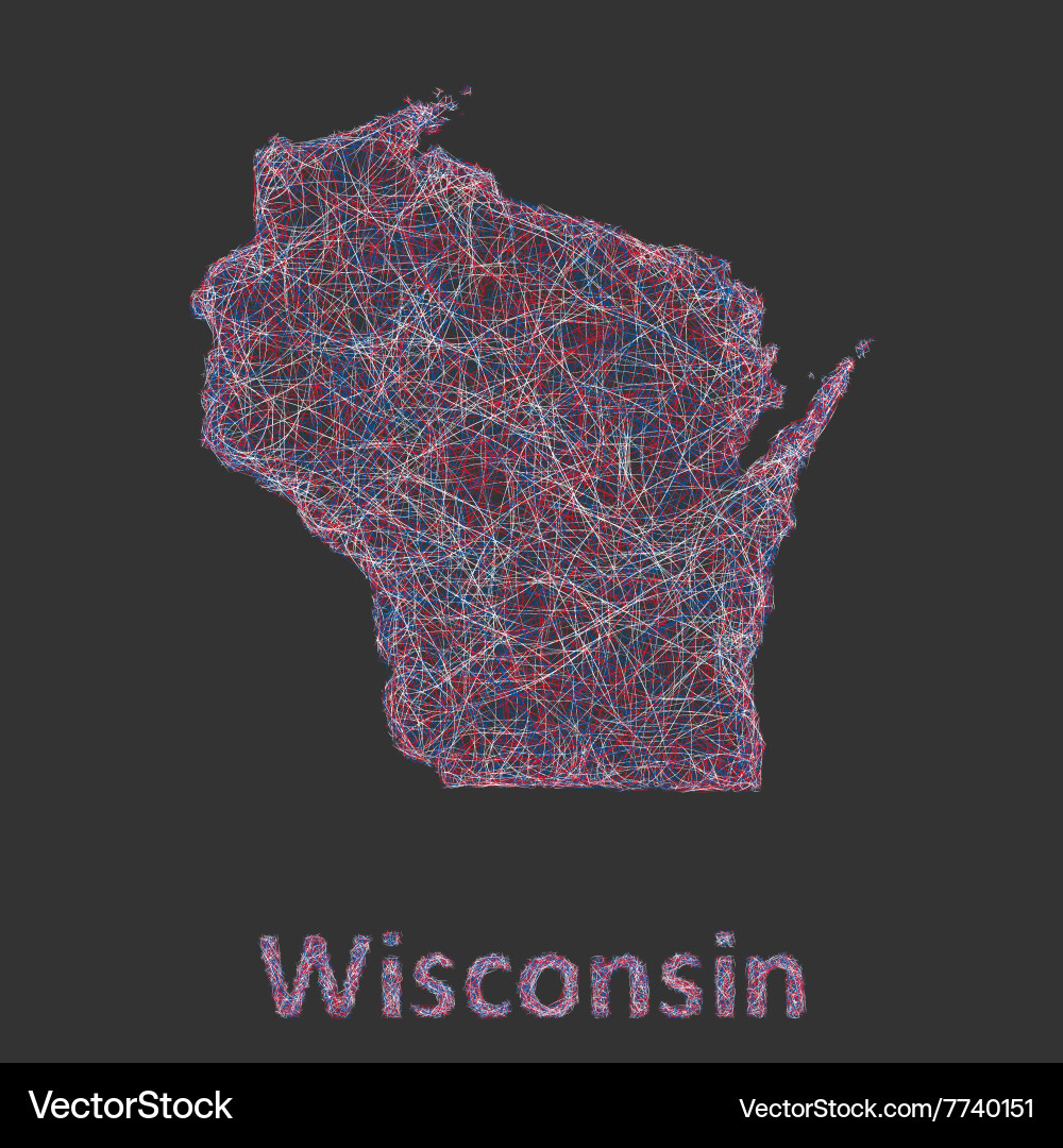 Wisconsin line art map Royalty Free Vector Image