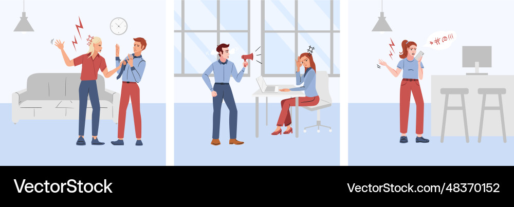 Angry people square compositions Royalty Free Vector Image