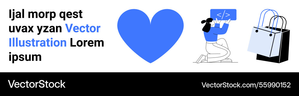 Blue heart with shopping bags and coding elements Vector Image