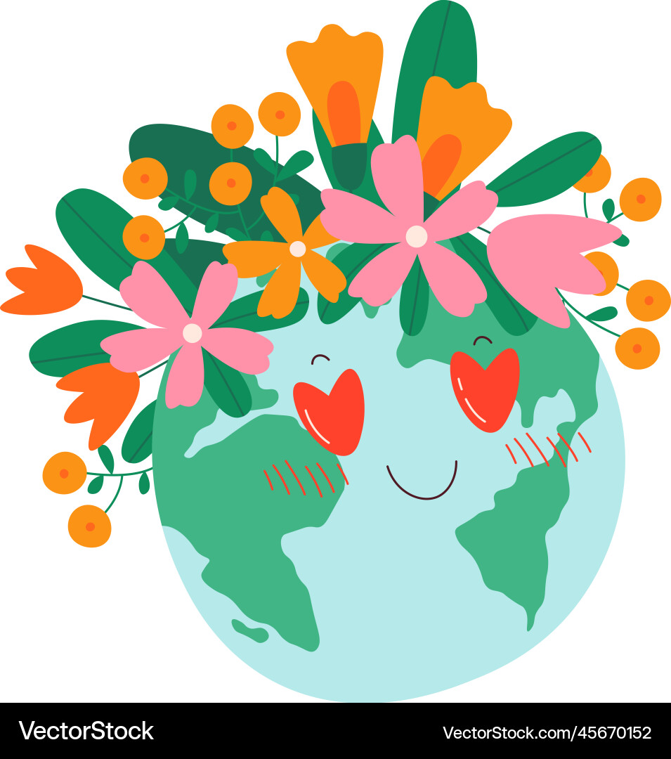 Cute cartoon earth with wreath flat icon Vector Image