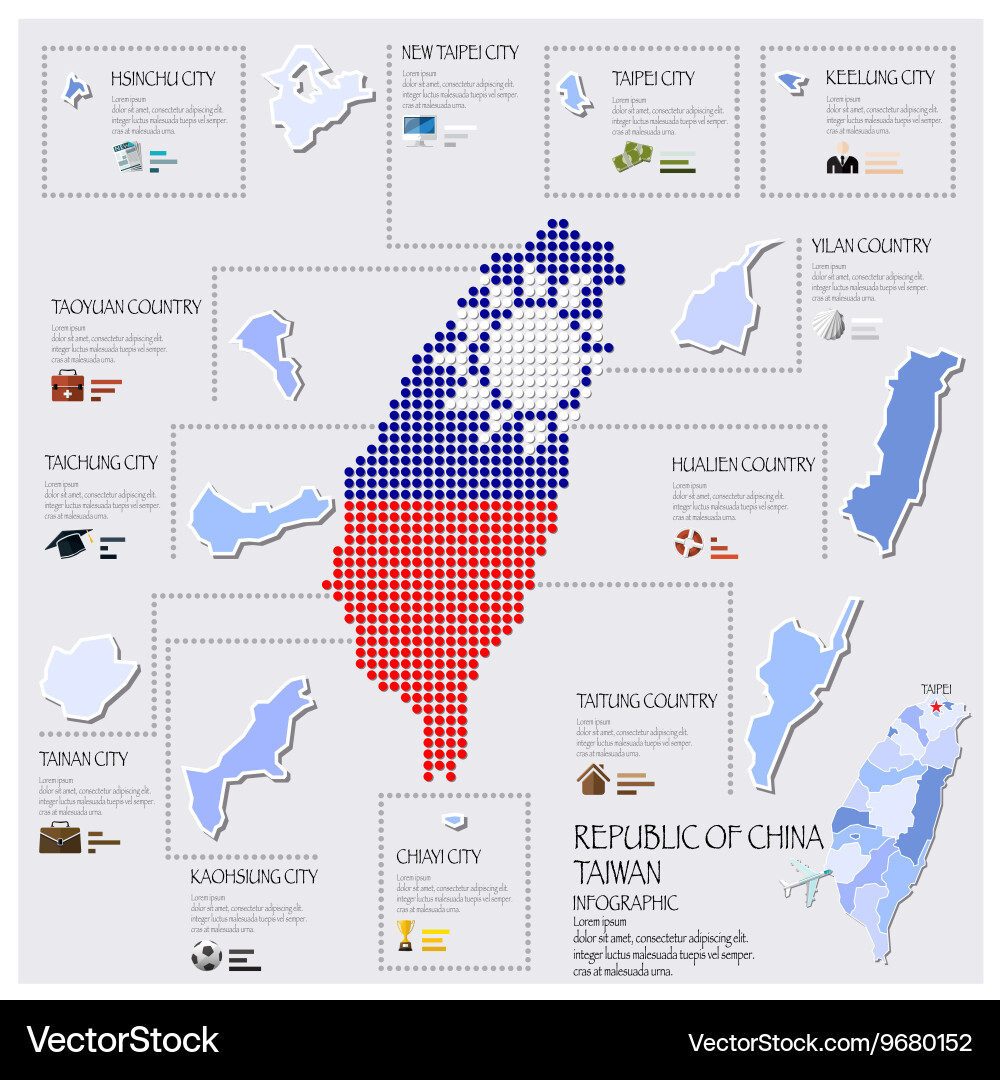 Dot and flag map of taiwan republic china Vector Image