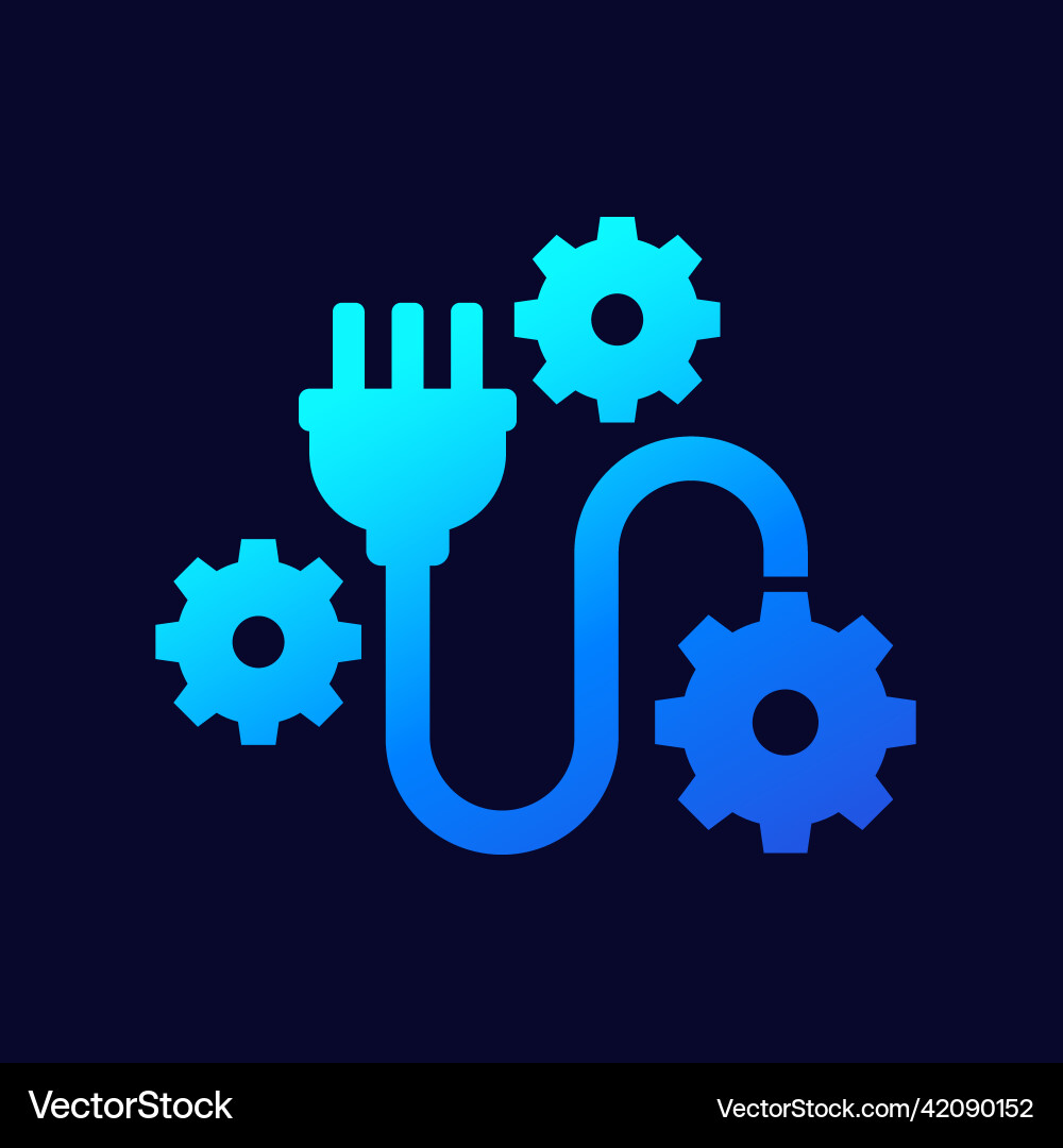 Electrical plug with 3 pins and gears icon Vector Image