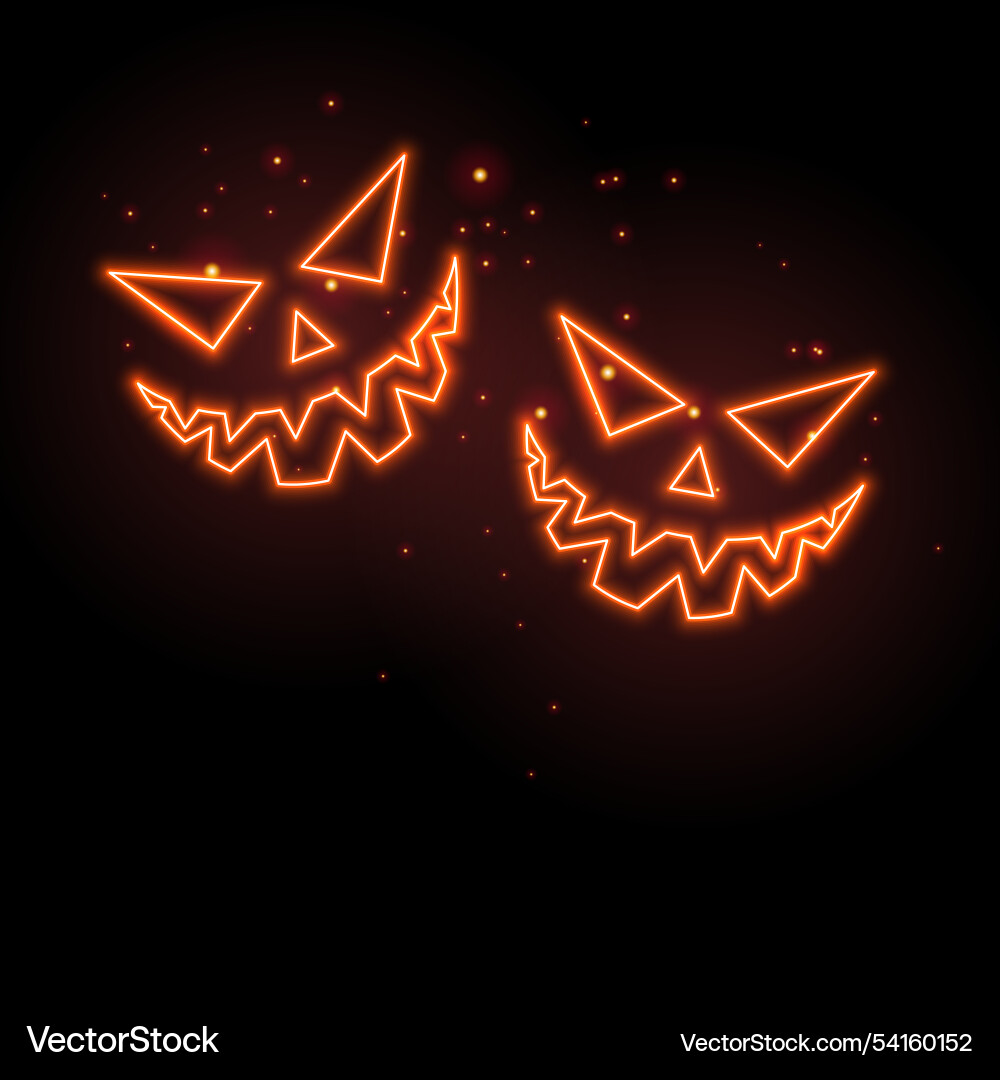 Glowing neon ghost faces on black background Vector Image