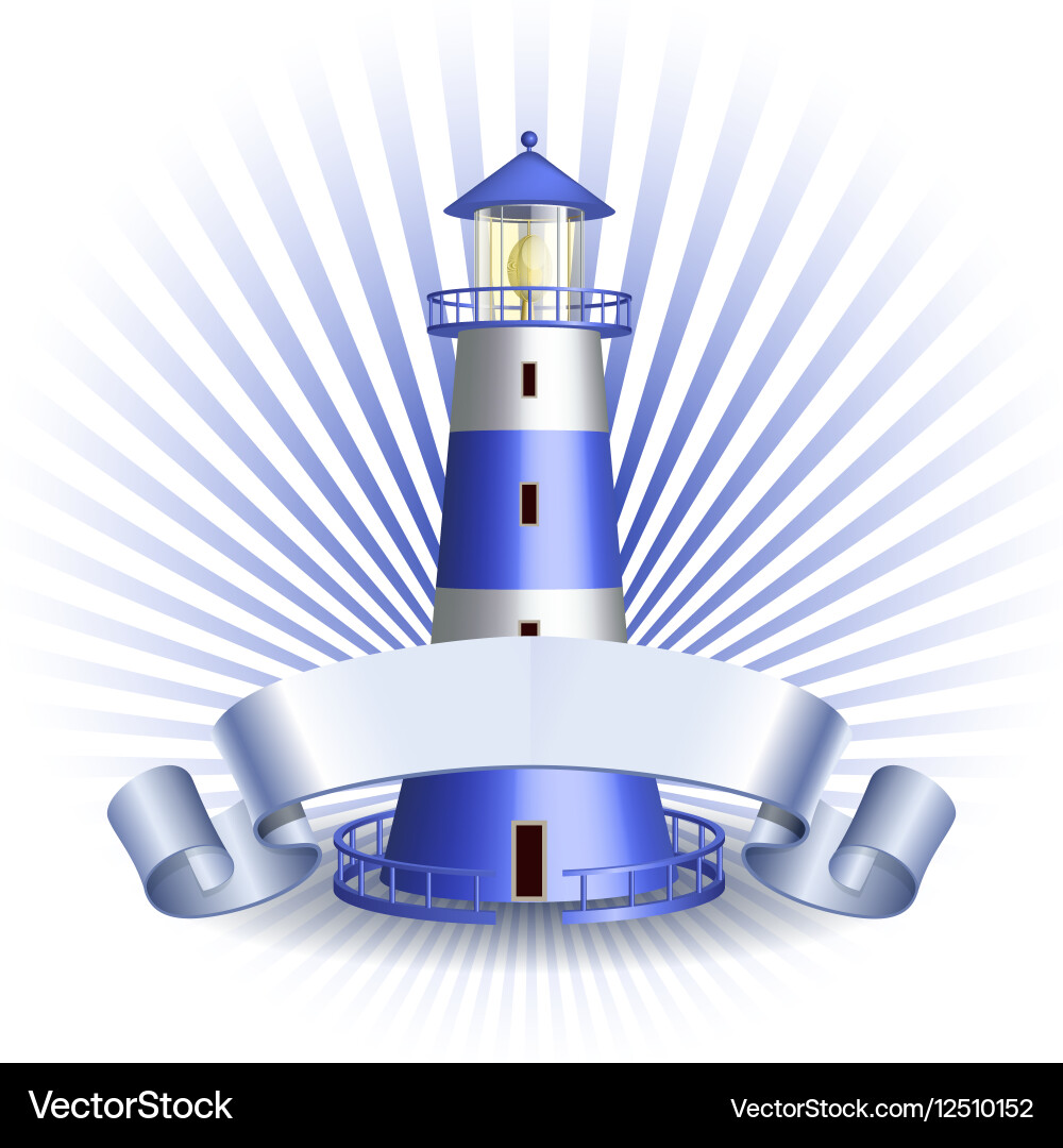 Nautical emblem with blue lighthouse Royalty Free Vector