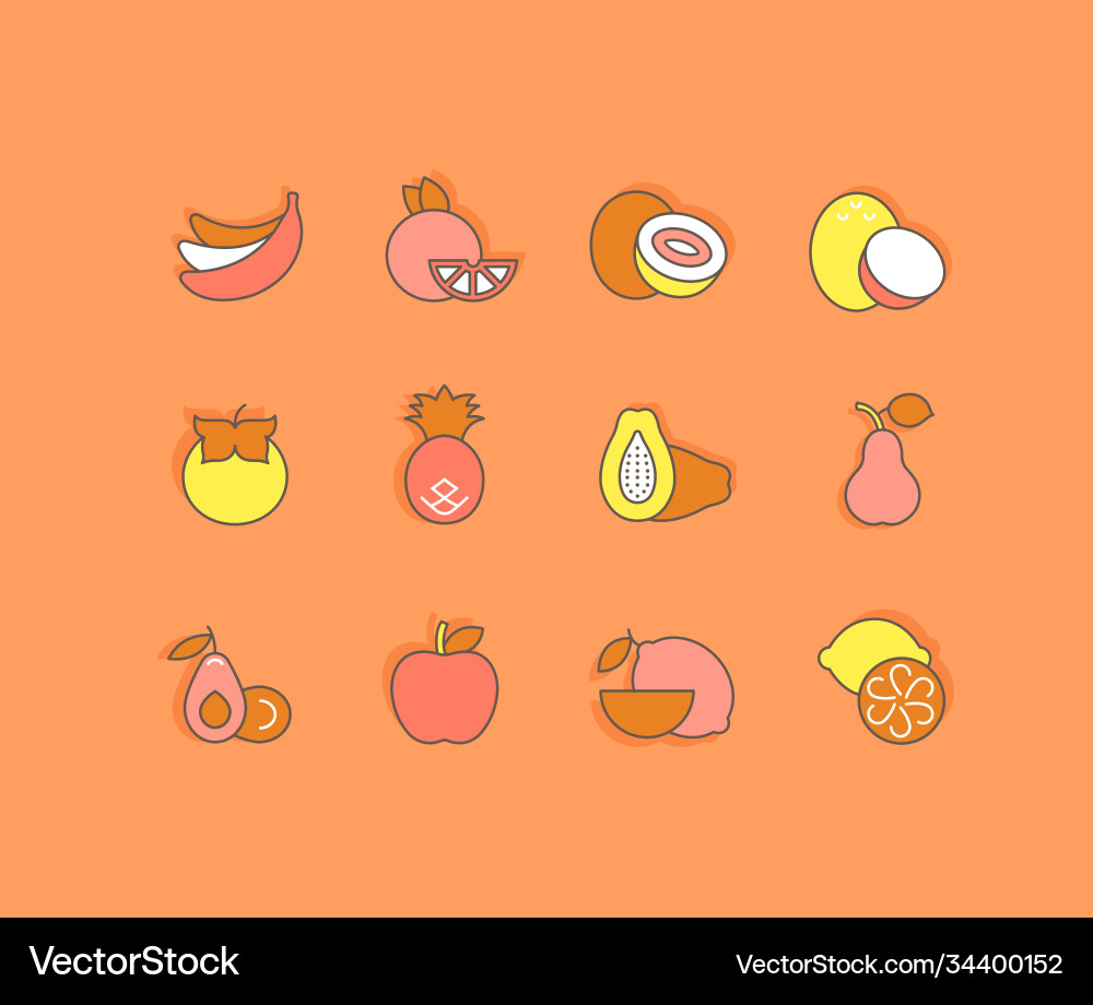 Set simple line icons fruits Royalty Free Vector Image