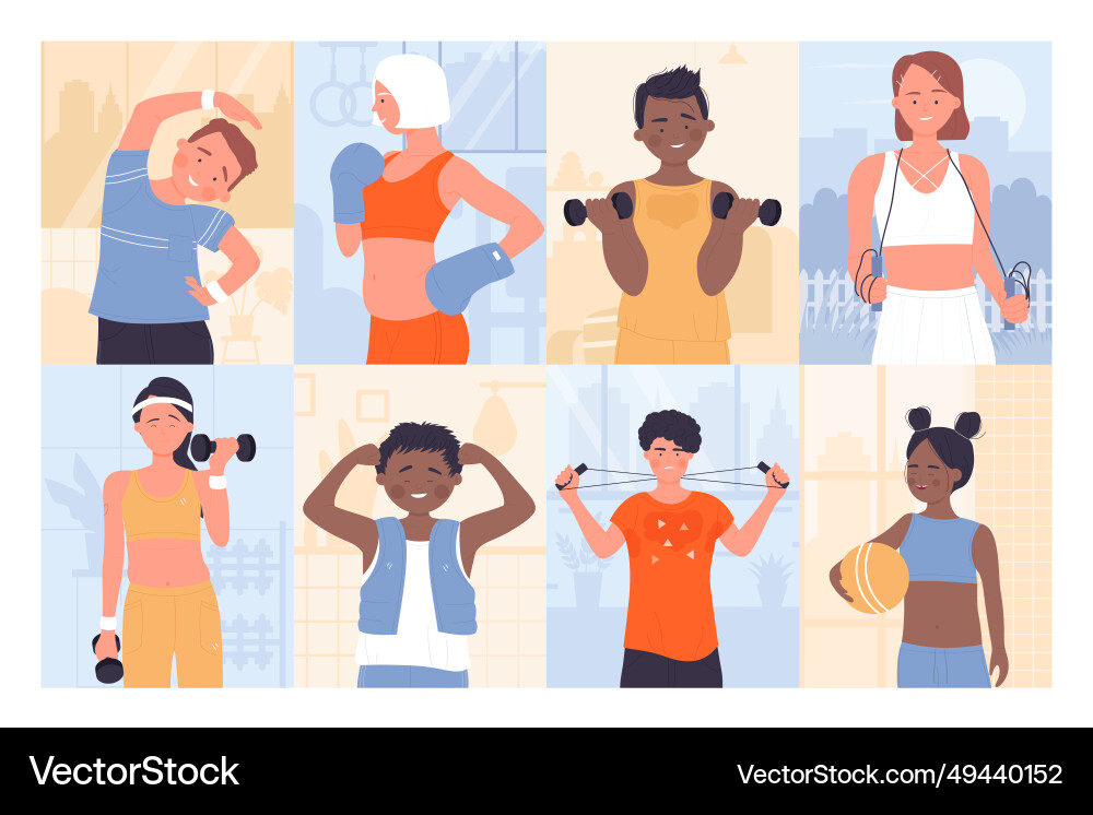 Sport workout set of active people training body Vector Image
