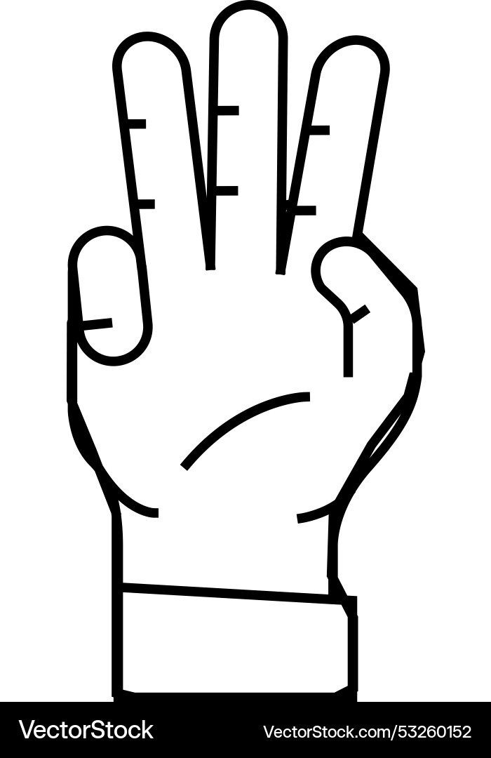 Three number hand gesture line icon Royalty Free Vector