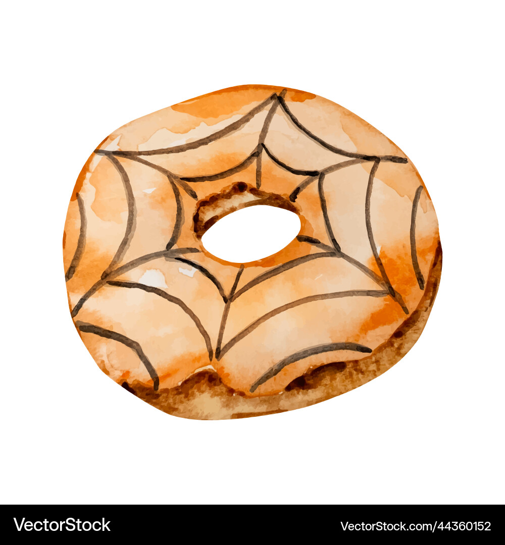Watercolor halloween orange donut with spider web Vector Image