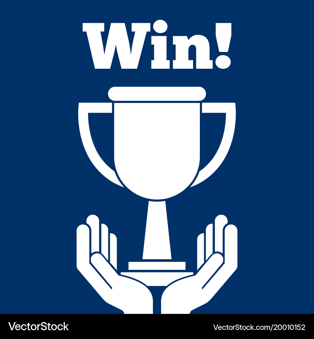 Win hands holding trophy cup white silhouette Vector Image
