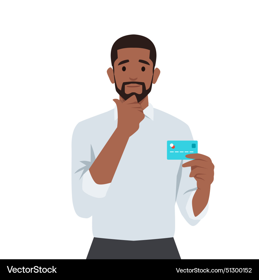 Young man thinking about using credit card Vector Image